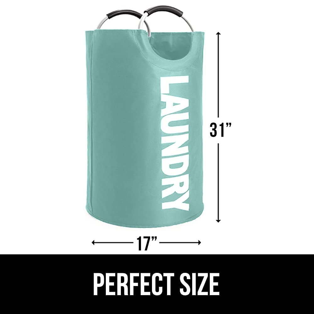 Gorilla Grip Laundry Hamper, Turquoise, 17 in x 31 in, Durable, Lightweight Fabric