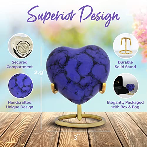 Purple Heart Keepsake Urn - Mini Heart Urn for Human Ashes with Box & Display Stand - Small Cremation Urn for Ashes -Tribute to Your Loved One with Purple Urn Keepsake - Small Urns for Women & Men