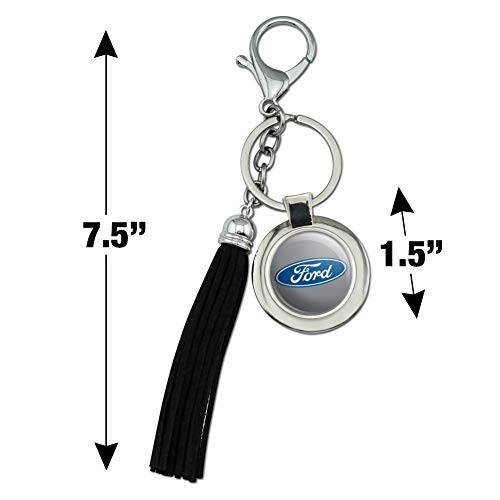 GRAPHICS & MORE Ford Motor Company Blue Oval Logo Chrome Plated Metal Round Leather Tassel Keychain