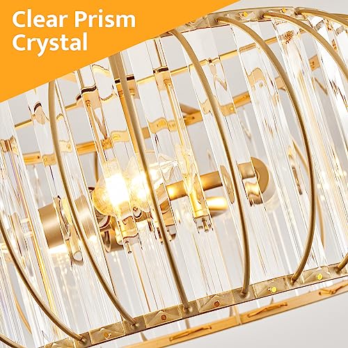 VIOLOEMI Modern Gold Close to Ceiling Light Fixtures, Crystal Semi Flush Mount Ceiling Light, Metal 3-Light Ceiling Lamp for Hallway Bedroom Living Room Dining Room(Bulb Not Include)