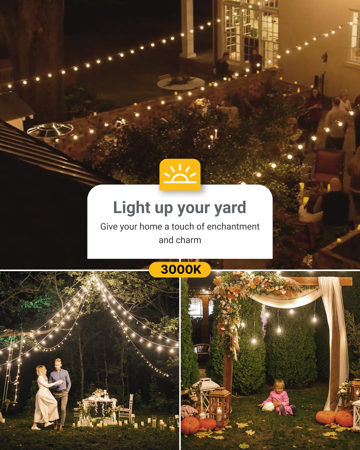 Sunco 60 Pack LED S14 Non-Dimmable Shatterproof & Waterproof Outdoor Vintage Backyard Patio Bright String Light Accessories Bulb, 100 Lumens, 3000K Warm White & Wattage 1W, AC120V - ETL & FCC