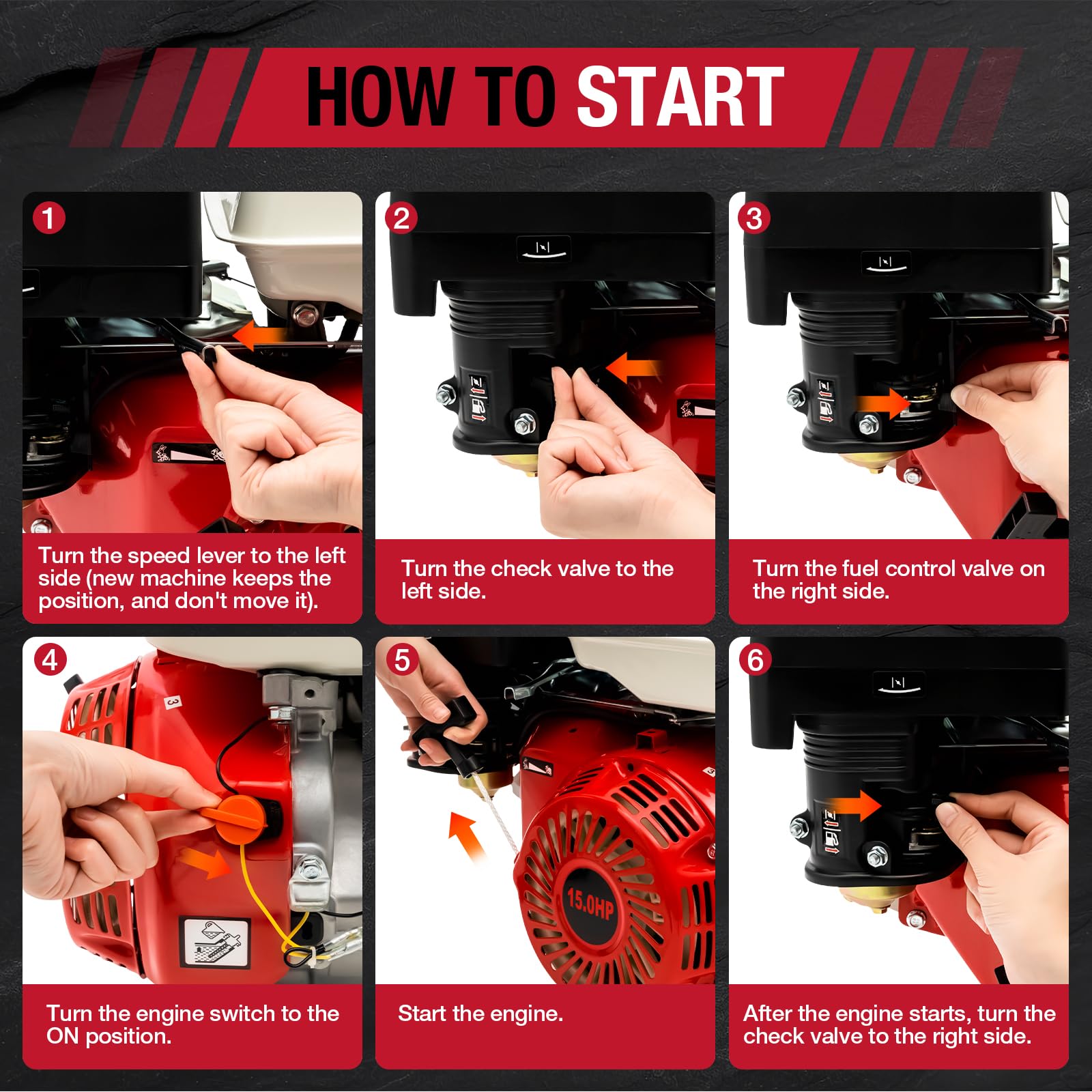 Gas Engine, 420CC 15 HP 4 Stroke Gasoline Engine OHV Horizontal Go Kart Motor Single Cylinder Air Cooling Gas Go Kart Engine FIT for Water Pumps, Vibrators, Generators (4 Stroke 15HP 420cc Red+Black)