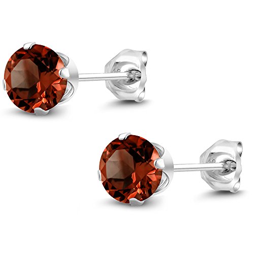 Gem Stone King 925 Sterling Silver Red Garnet Stud Earrings for Women | 2.00 Cttw | Gemstone Birthstone Jewelry Gift | Round 6MM