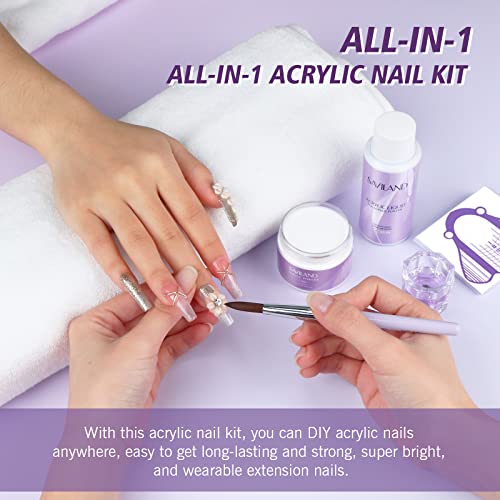 Saviland Acrylic Nail Kit – 30g Clear Acrylic Powder and 60ml Acrylic Liquid Set with Nail Brush Nail Forms Tools Extension Nail Kit for Beginners with Everything for Home DIY Salon Nails Application