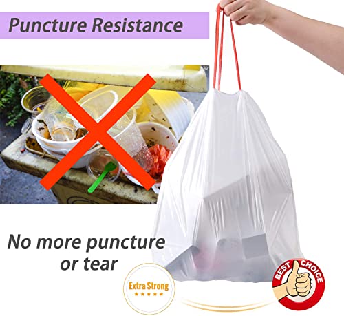 Small Trash Bag - 2.6 Drawstring Garbage Bags Bathroom Trash can Liners 10 Liters for Bedroom Bathroom Office Home 60 Counts