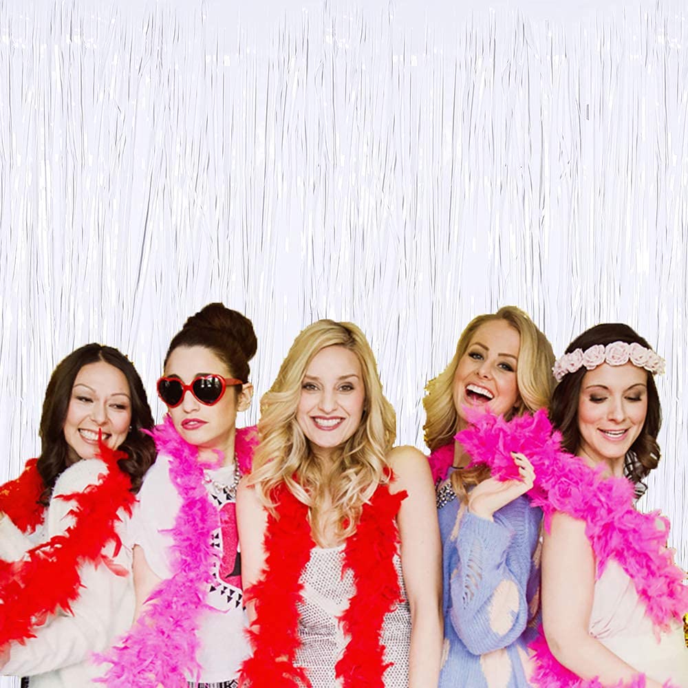 White Fringe Backdrop Curtain for White Party Decorations -6.5x6.5ft, Pack of 2 | LILF White Curtain Backdrop Tinsel Streamers for Birthday Bridal Baby Shower Graduation Euphoria Photobooth Props