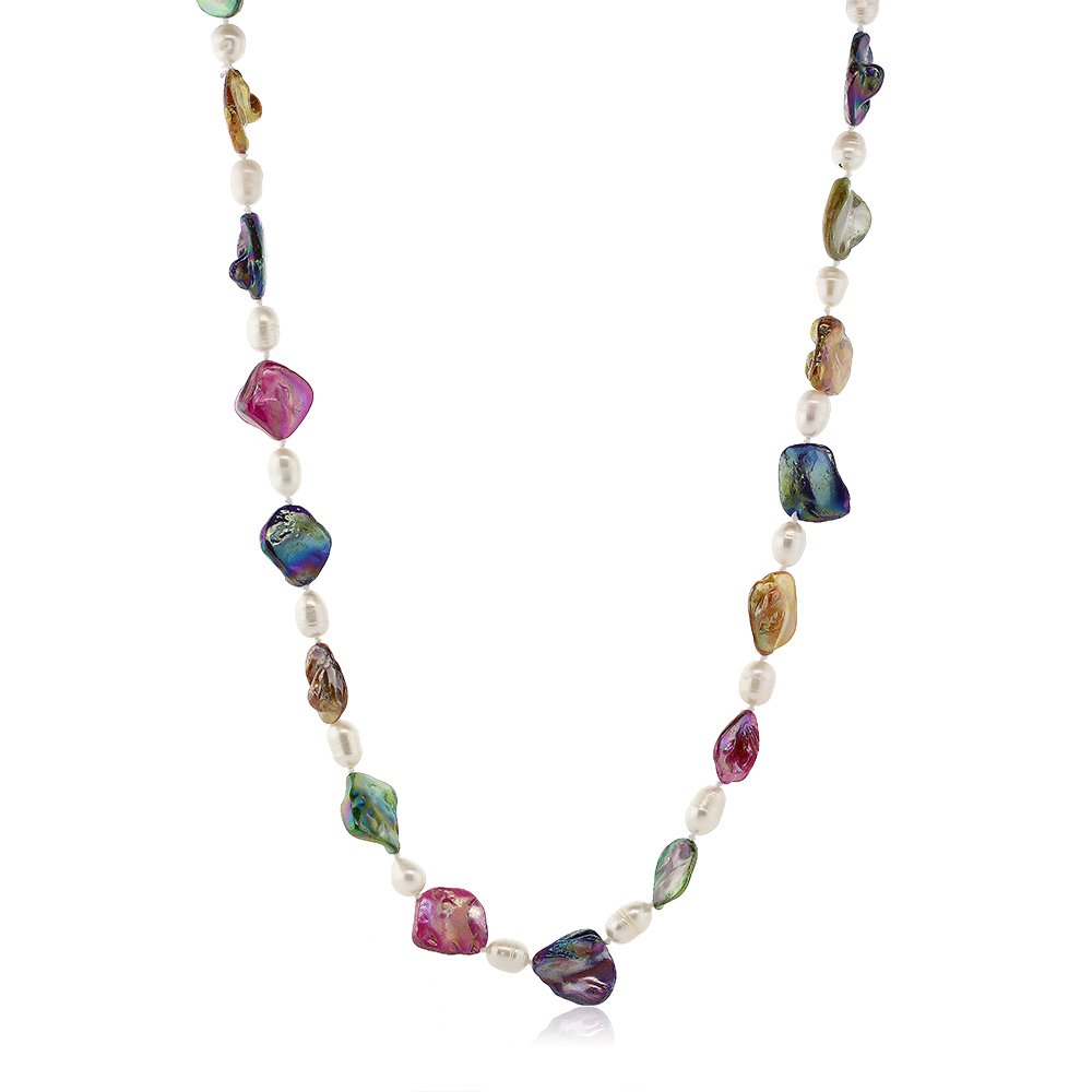 Gem Stone King 46 Inch MultiColor Cultured Freshwater Pearl and Simulated Shell Pearls Necklace for Women