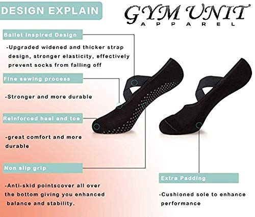 Gym Unit Apparel Non slip sock Bundle, 2 styles, Pilates socks with straps nonslip grip, yoga socks nonslip non skid socks, for Barre, Dance, yoga, Pilates, Ballet, home leisure