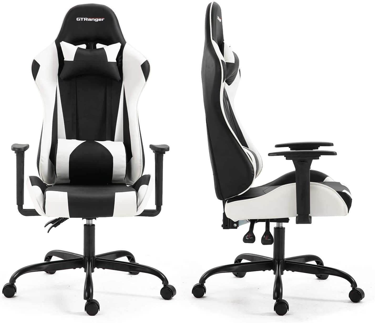 GTPOFFICE Gaming Chair Racing Style High Back Computer Gaming Chair Adjustable Recliner Leather Office Desk Chair with Headrest and Lumbar Support White