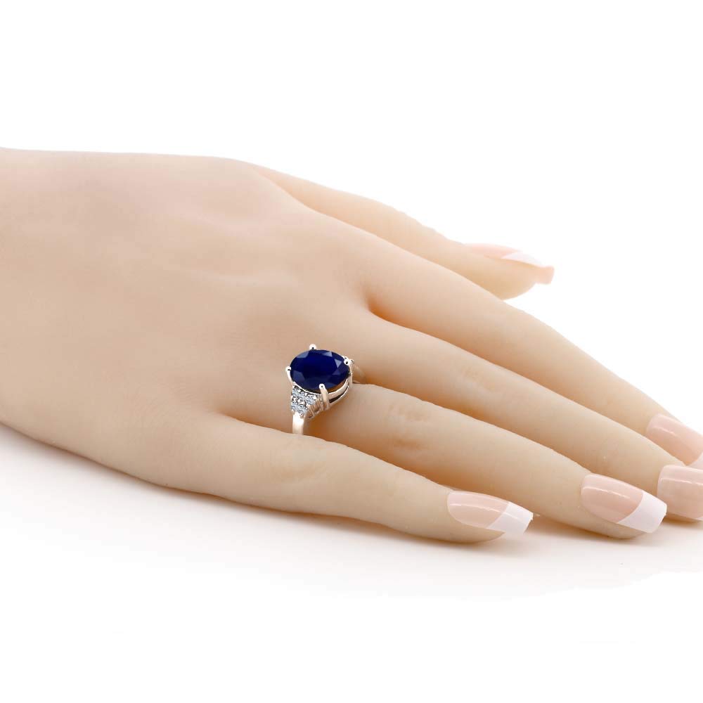 Gem Stone King 925 Sterling Silver Blue Sapphire Engagement Ring For Women (5.30 Cttw, Oval 12X10MM, Gemstone Birthstone, Available In Size 5, 6, 7, 8, 9)