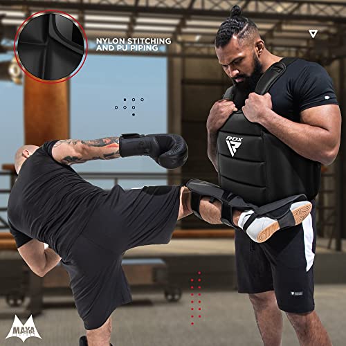 RDX Boxing Chest Guard Reversible, Kickboxing MMA Muay Thai Body Protector, Sparring Training Punching, Adjustable Shield, Martial Arts Upper Belly Rib Pad, Taekwondo Vest (Black, L/XL)