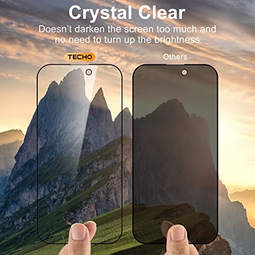 TECHO Privacy Screen Protector Compatible with iPhone 14 Pro Tempered Glass Film (Edge to Edge Full Coverage) (Anti Spy Private) (9H Hardness) (2 PACK) (6.1 inch)