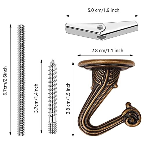 SEISSO 3 Sets Ceiling Hooks for Hanging Plants,Heavy Duty Metal Swag Hook with Hardware and Toggle Wings for Ceiling Installation Cavity Wall Fixing(Brass)
