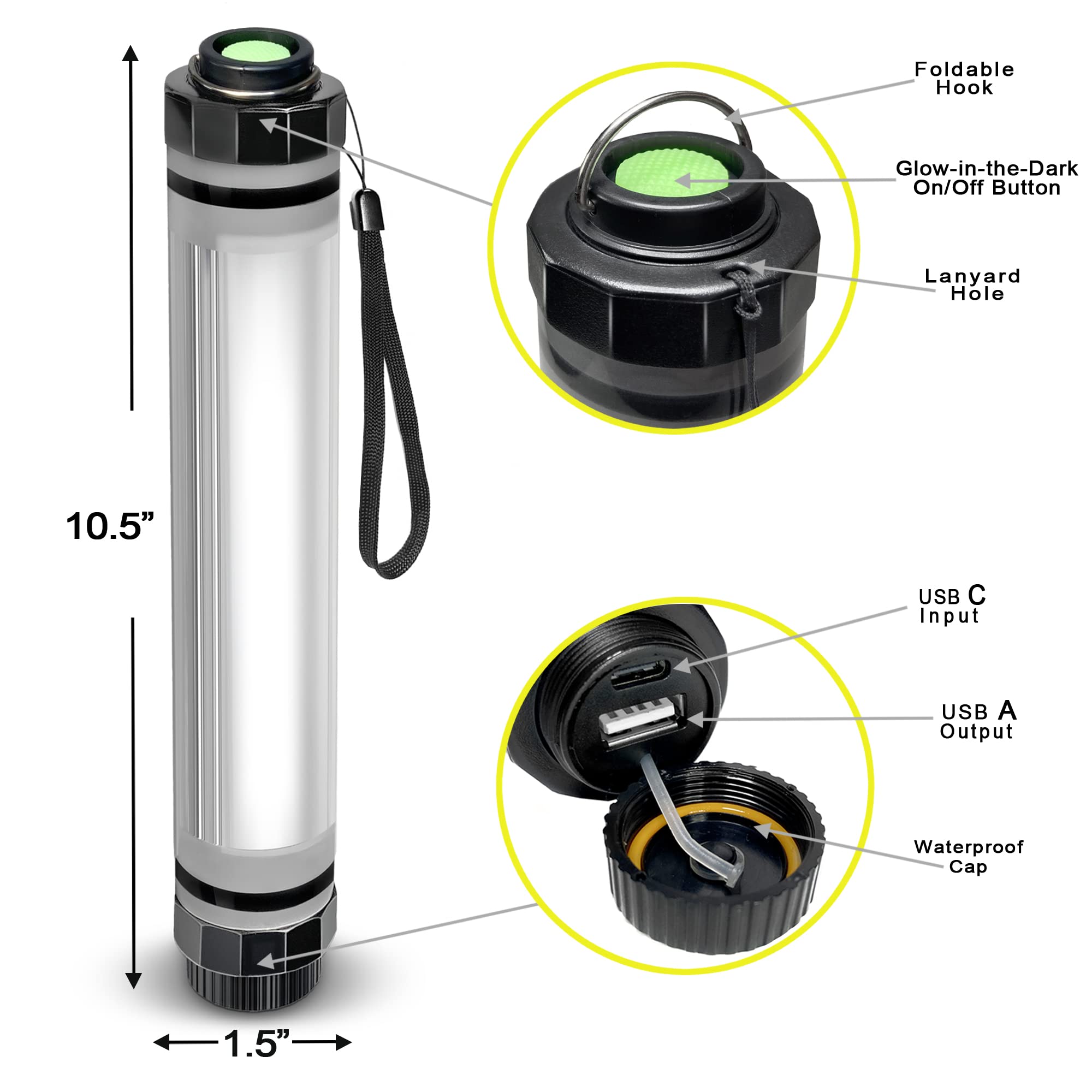 SunJack LightStick Camplight Standard – Waterproof Rechargeable Portable LED Flashlight with Power Bank Battery for Camping, Hiking, Backpacking, Swimming, Snorkeling, Boating, Emergency