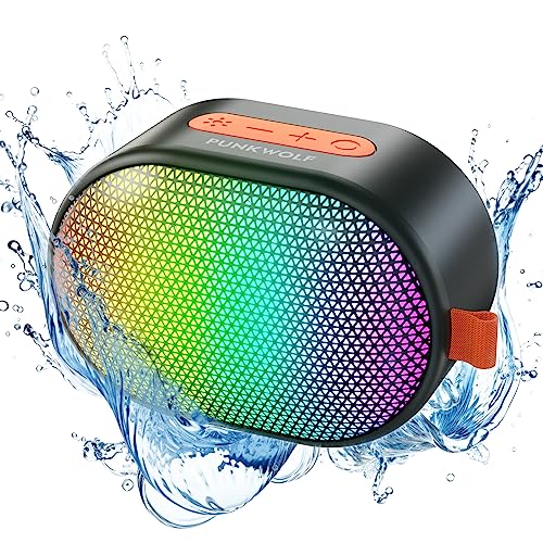 PUNKWOLF Bluetooth Speakers, Wireless Portable Speaker with RGB Lights, Compact Size, Dual Pairing, HD Sound, TWS, Waterproof, Suitable for Mobile Phones, Tablets and Laptops