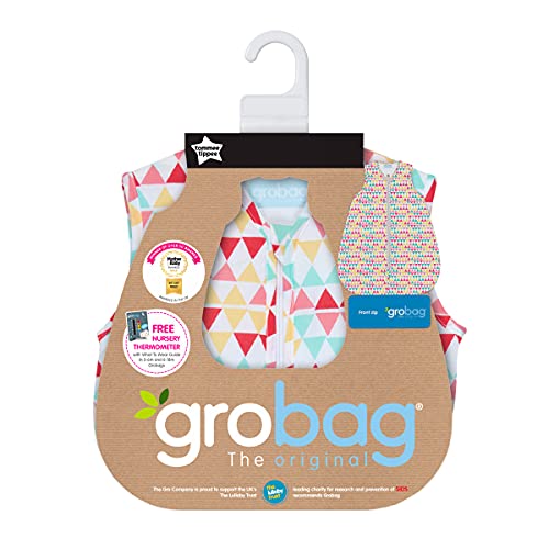 Tommee Tippee Grobag Baby Cotton Sleeping Bag, Sleeping Sack - 1.0 Tog for 69-74 Degree F - Rouge Zig Zag - Medium Size, 6-18 months, Rouge, 6-18 Months