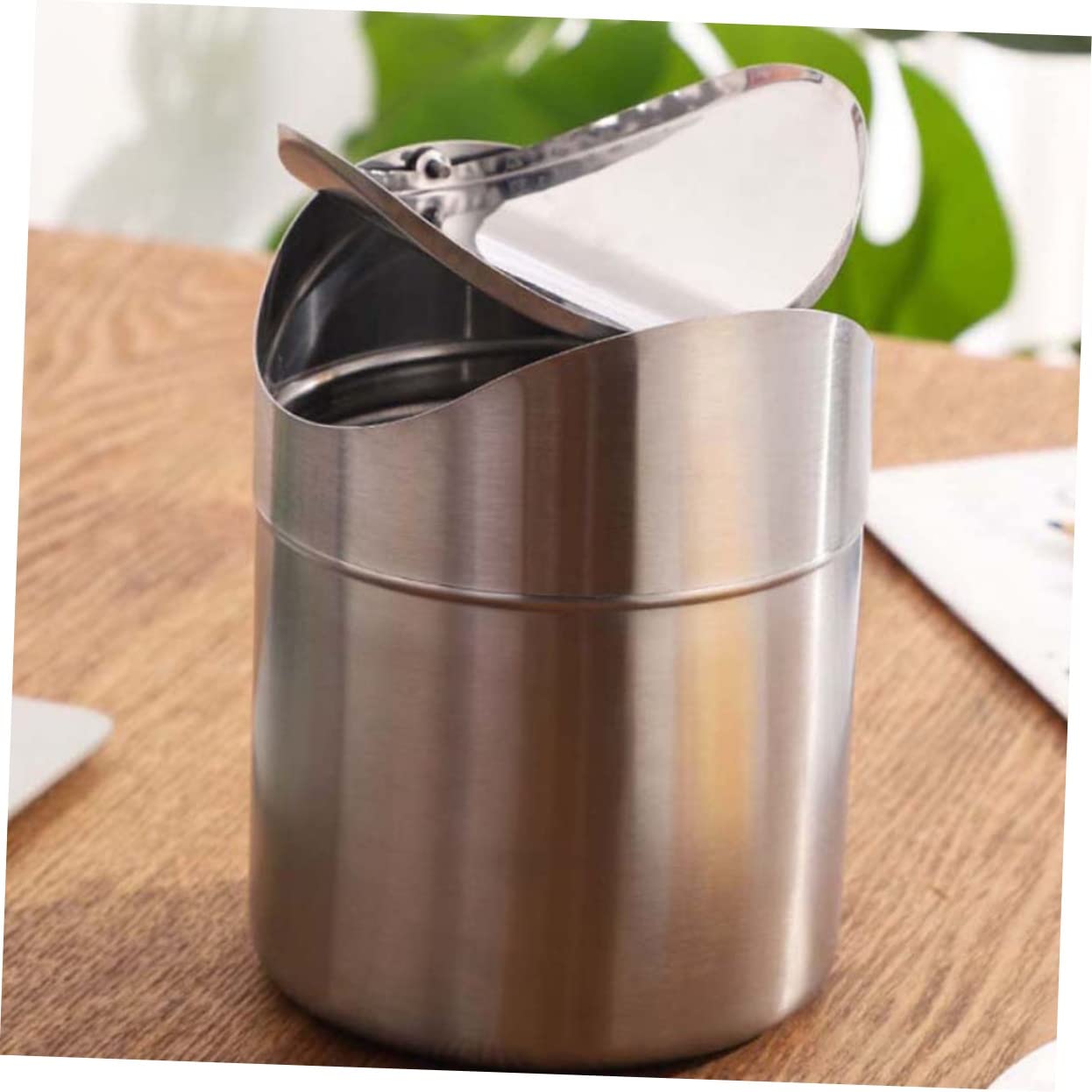 GATHINESS Table countertop Trash cans Mini Tiny Trash Stainless Steel Trash can Metal Trash can with lid Outdoor Trash can Office Table Trash can Desktop Trash with Cover Recycle Office