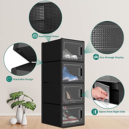 YITAHOME XL Shoe Storage Box, 18 PCS Shoe Storage Organizers Stackable Shoe Storage Box Rack Containers Drawers - Black (X-Large Szie-Fit for All Size Shoes)