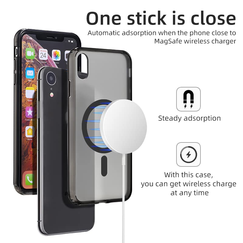 Tigowos Translucent Magnetic Phone Case for iPhone XR with MagSafe Wireless Charging Anti-Yellow Anti-Fingerprint Shockproof Protective Case for iPhone XR(6.1"), Black