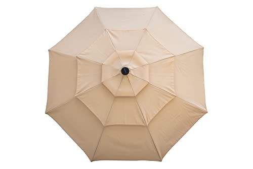 PUPZO 10FT 3 Tiers Sunbrella Patio Solar 32 LED Lighted Umbrella Outdoor with 8 Ribs (KHAKI)