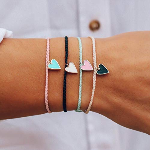 Pura Vida Rose Gold Petite Heart Bracelet - Waterproof, Adjustable Band - Black