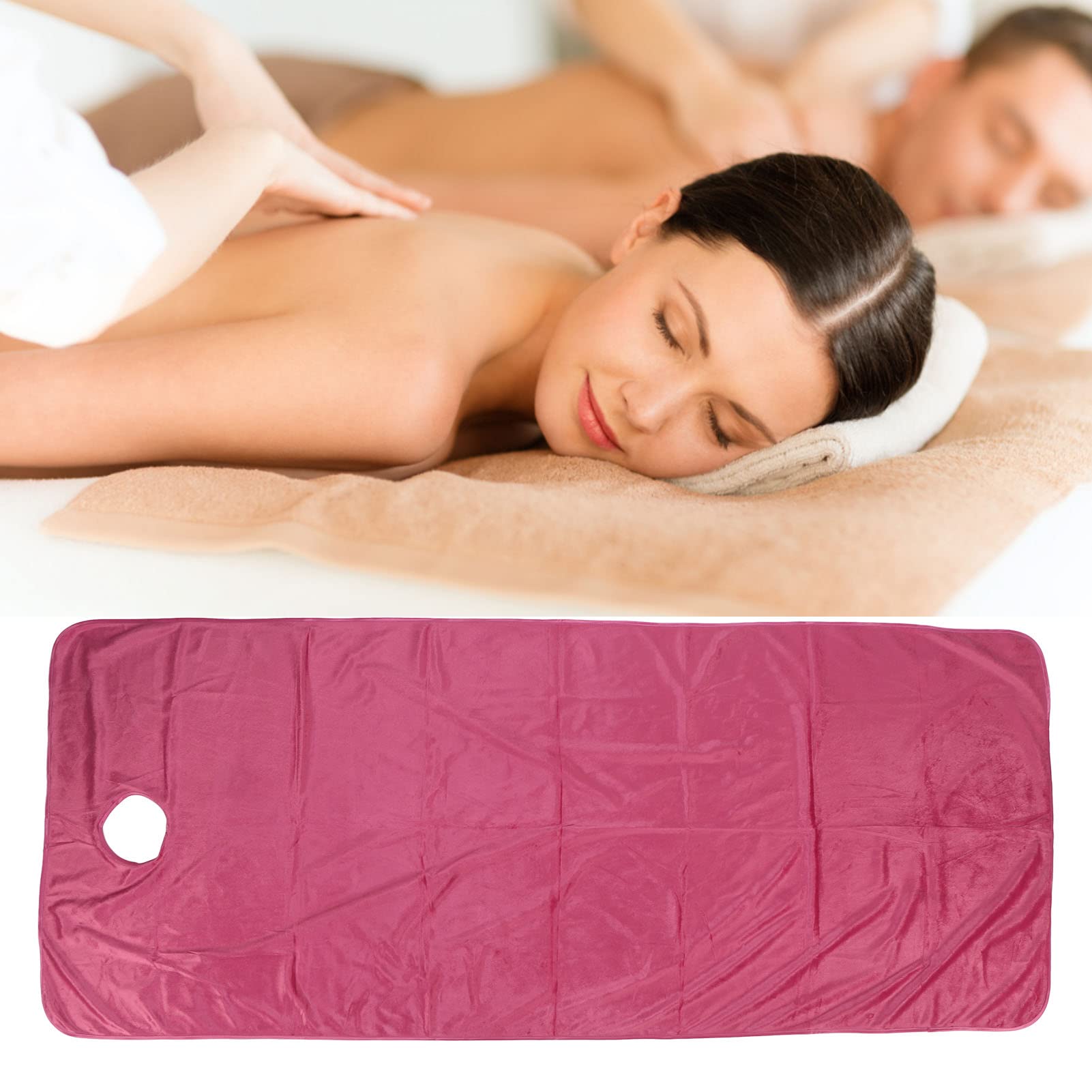 Massage Table Sheet, Soft Short Plush Beauty Salon Bed Massage Sheet, Warm Thickened Spa Equipment Facial Bed Cover with Face Hole (Fuchsia)