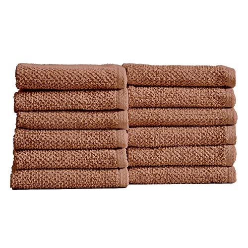 Great Bay Home 12-Pack 100% Cotton, Quick-Dry Textured Washcloths. Ultra-Absorbent, Popcorn Weave. Acacia Collection. (Wash 12pk, Optic White)