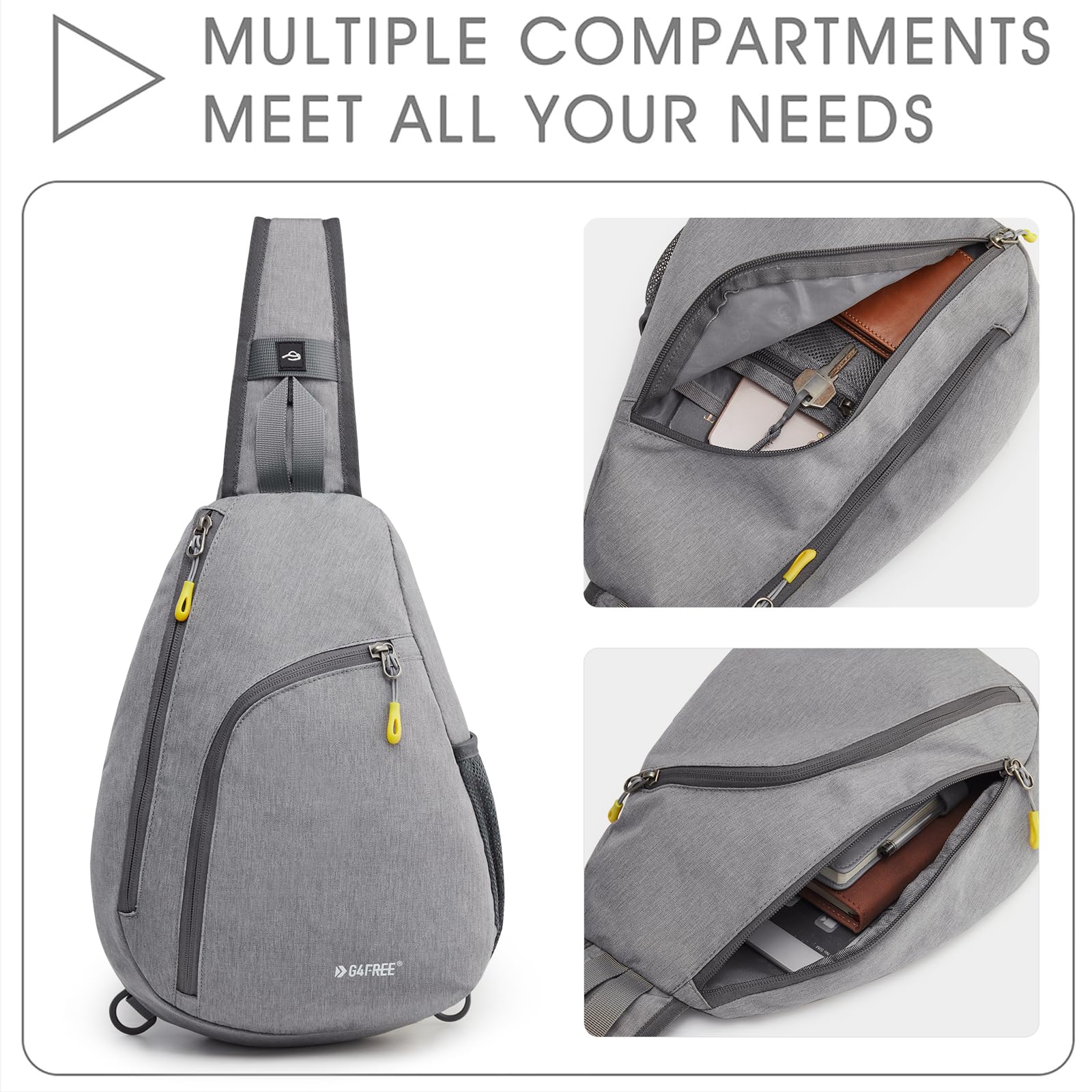 G4Free RFID Sling Bag Crossbody Backpack Casual Chest Shoulder Daypack Gym Bag for Hiking Travel 7L(Light Gray)