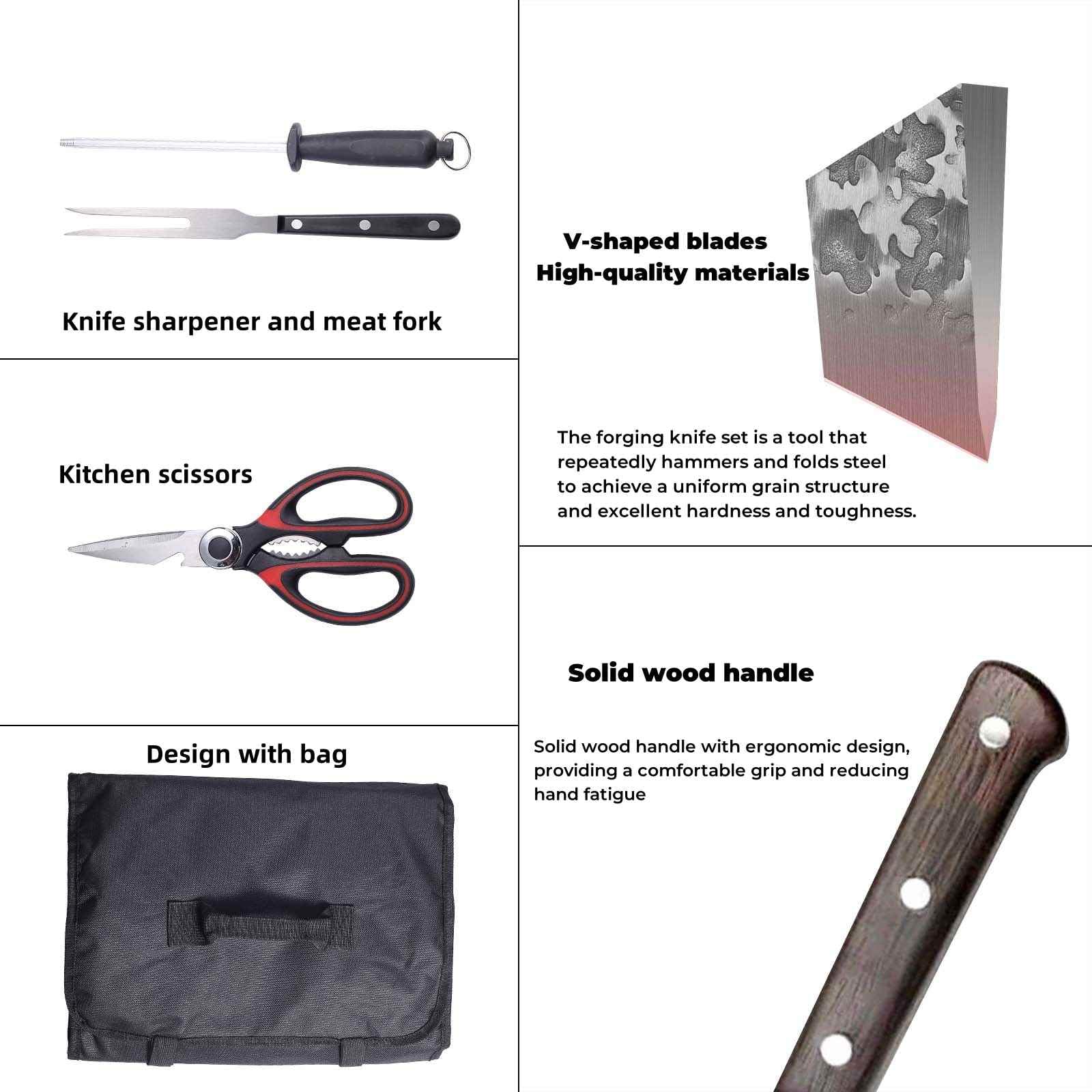 tatakook Butcher Chef Knife Set with Bag,High Carbon Steel Meat Cleaver for Meat Cutting Processing,Hand Forged Boning Carving Knife,Vegetable BBQ Camping Viking Knife