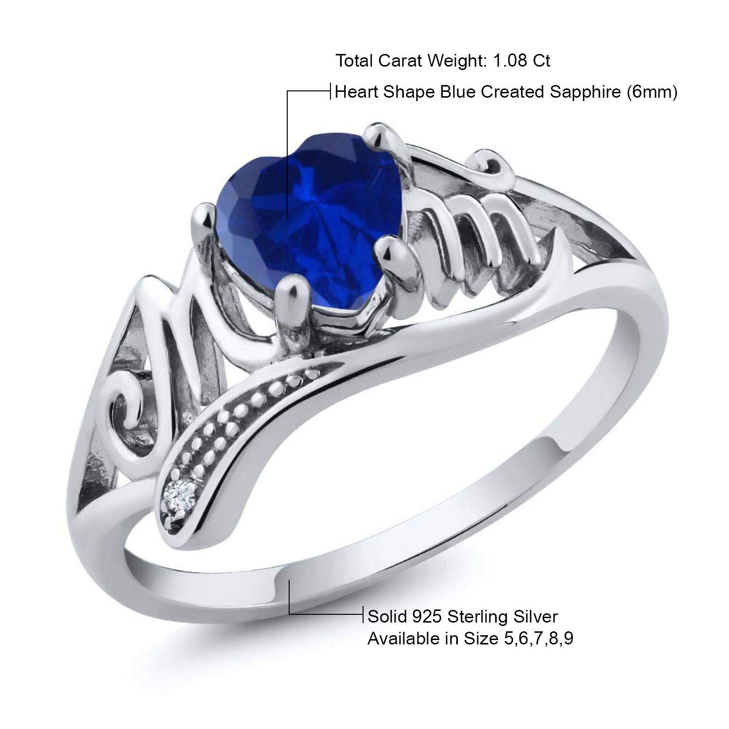 Gem Stone King 925 Sterling Silver 6MM Heart Shape Gemstone Birthstone Mothers Day MOM Ring For Women | Available In Size 5, 6, 7, 8, 9