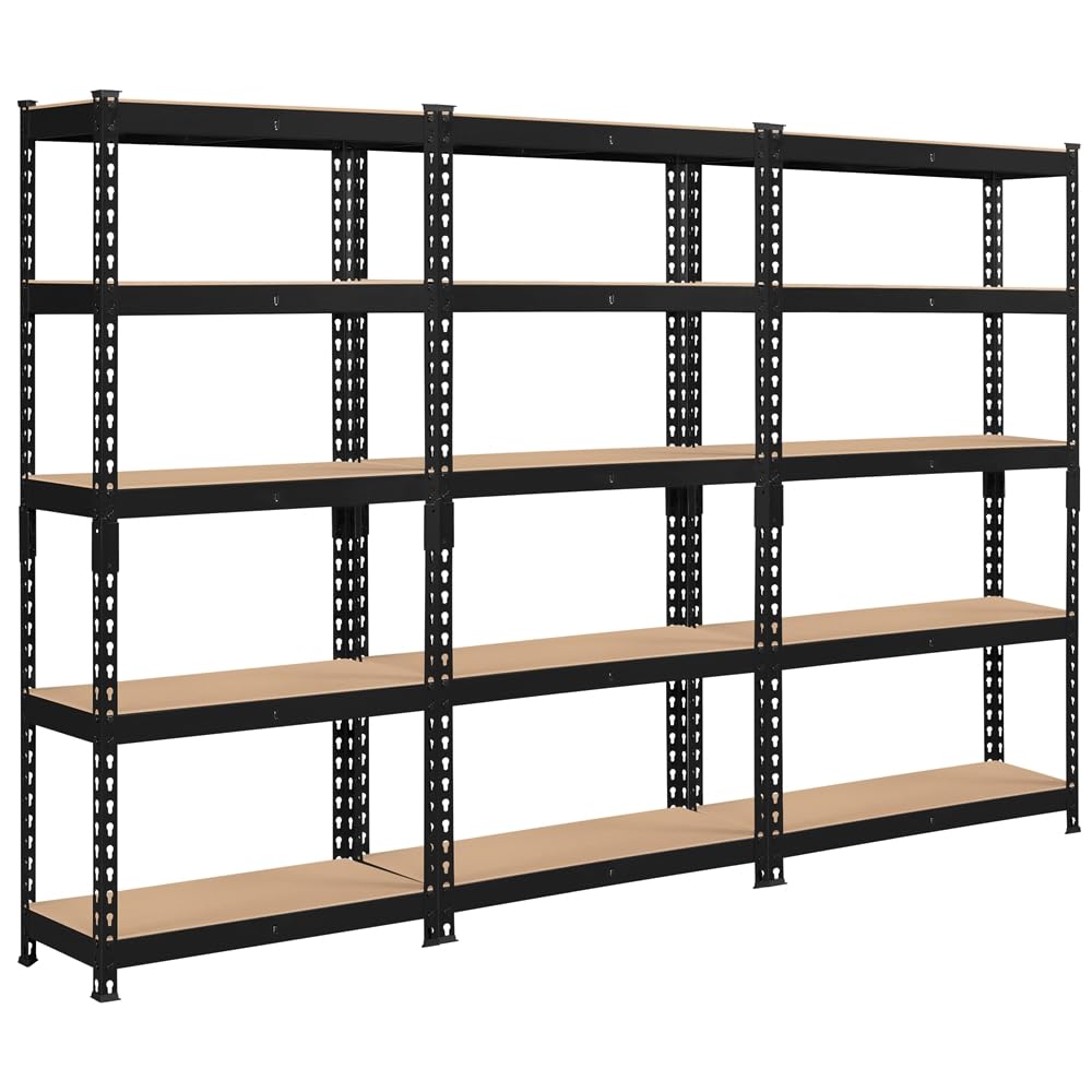 TTUDUSDP 5-Shelf Boltless & Adjustable Steel Storage Shelf Unit, Black, Holds up to 330 lb Per Shelf, 3 Pack
