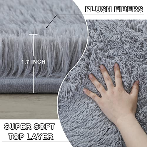 GERBIT Shag Area Rug 9x12 Feet Soft Indoor Rectangular Rugs Carpet Modern Luxury Plush Rugs for Living Room Home Decor Gray