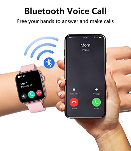 Smart Watch for Men Women, 1.9'' HD Touch Screen Fitness Tracker with Bluetooth Call Answer/Dail, IP67 Waterproof Smart Watch for Android iPhone with Heart Rate Blood Pressure Pink