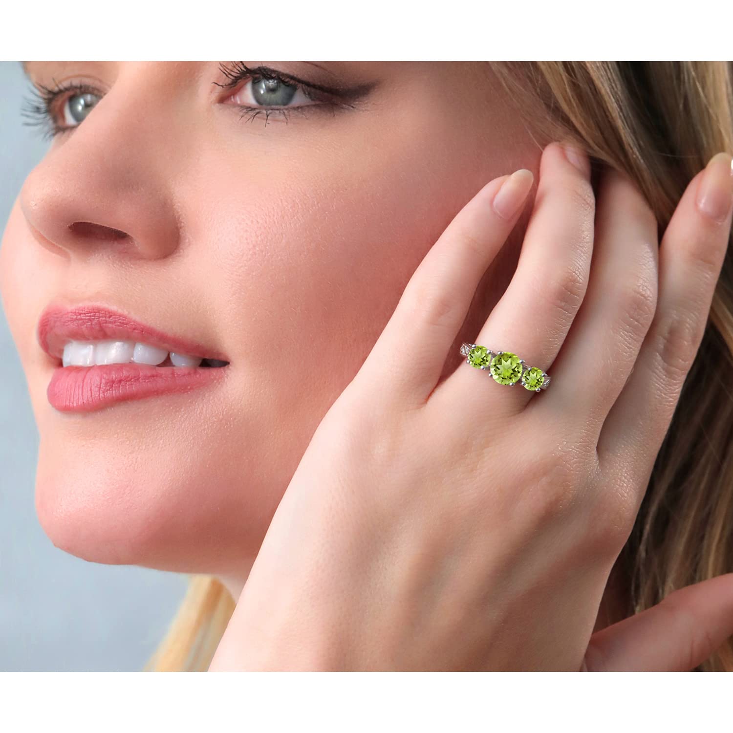 Gem Stone King 2.35 Cttw Round Green Peridot 3-Stone Ring In 925 Sterling Silver | 3 Stone Wedding Engagement Anniversary Promise Ring For Women | Available In Size 5, 6, 7, 8, 9