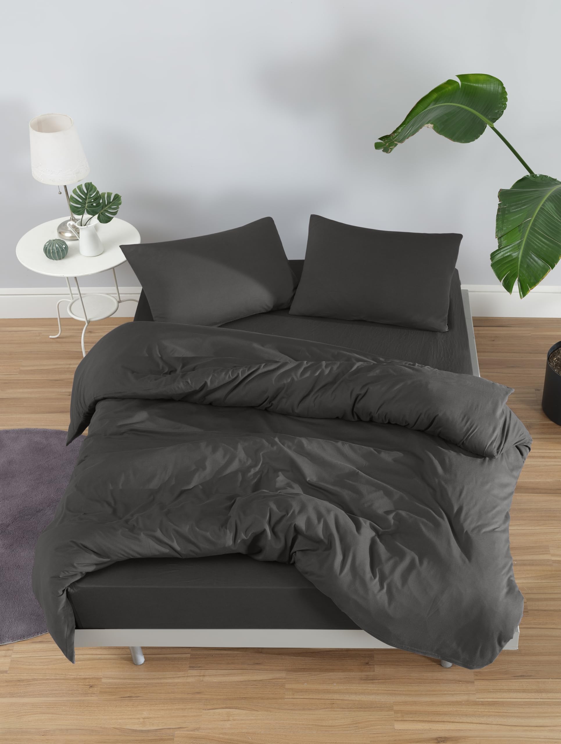 Venice Home 100% Cotton Jersey Duvet Cover Set - Extra Soft - Easy Fit - 3 Piece Set - All Season - Comfy - 3 pcs (Anthracite, Twin/Twin XL)