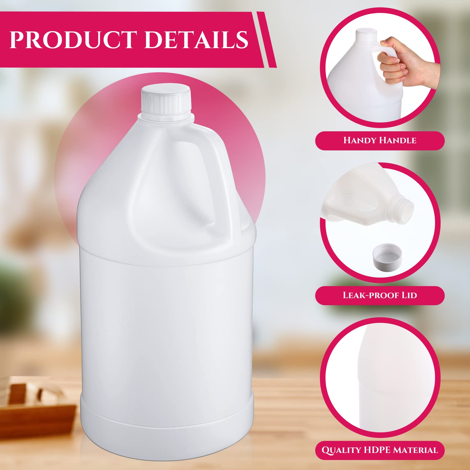 Gerrii 8PCS 1 Gallon Plastic Jug with Cap Reusable Empty Plastic Bottles and Lids Round Storage Containers with Handle for Water Sauces Soaps Detergents Liquids, transparent