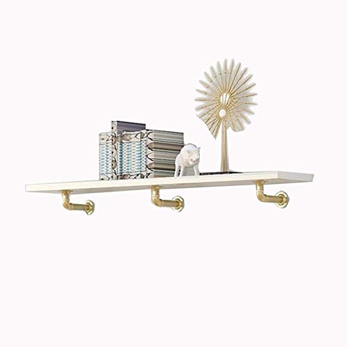 PIBM Stylish Simplicity Shelf Wall Mounted Floating Rack Shelves Industrial Wind Water Pipe Metal Solid Wood Show Bookshelf Kitchen Bathroom Store,7 Sizes, a , 120X20CM