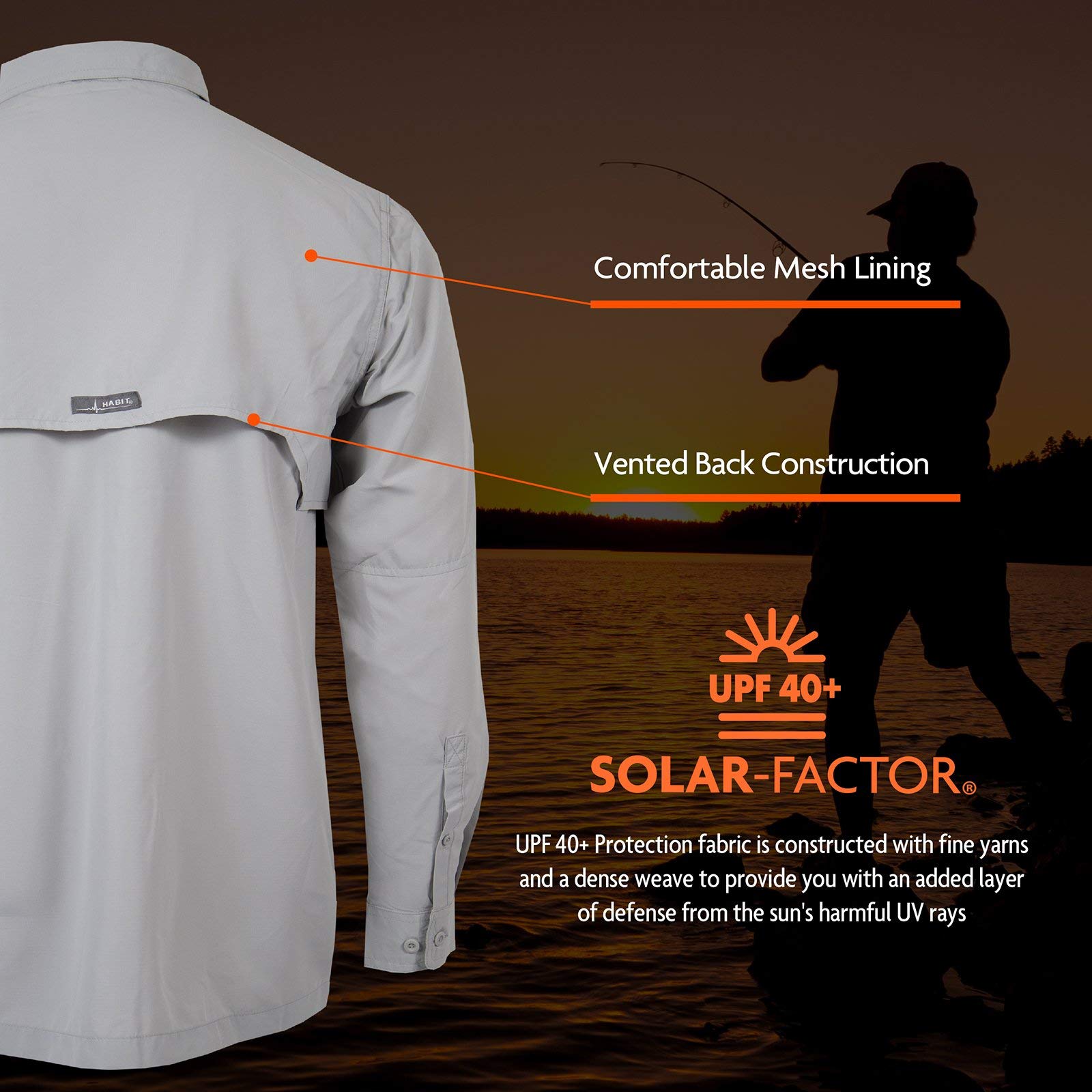HABIT Men's Belcoast Long Sleeve River Guide Fishing Shirt, Spiked Peach, Small