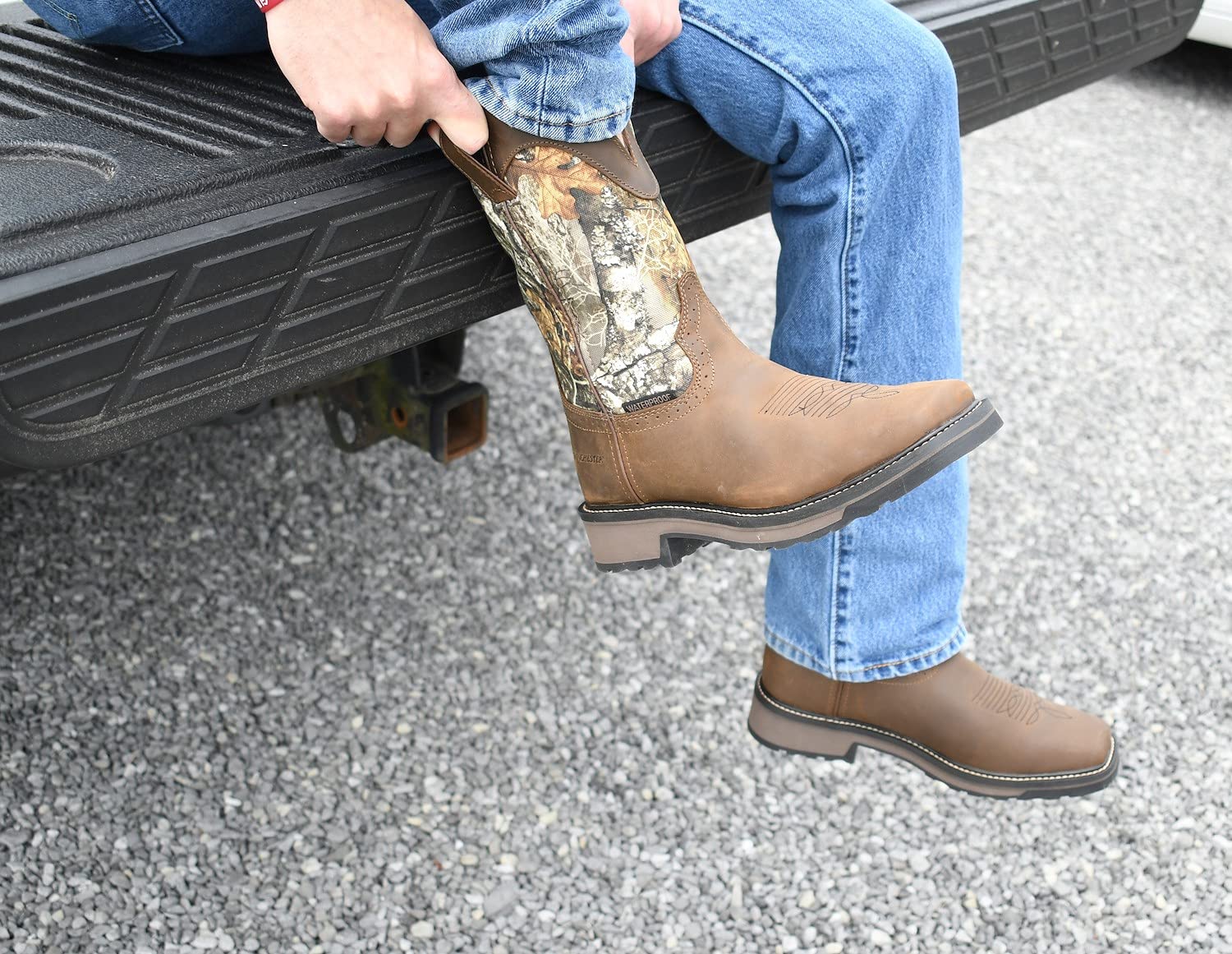 FROGG TOGGS Men's Winchester Pioneer Wellington, Waterproof Leather Square Toe Pull-On Boot Hunting Shoe, Realtree Edge, 9.5