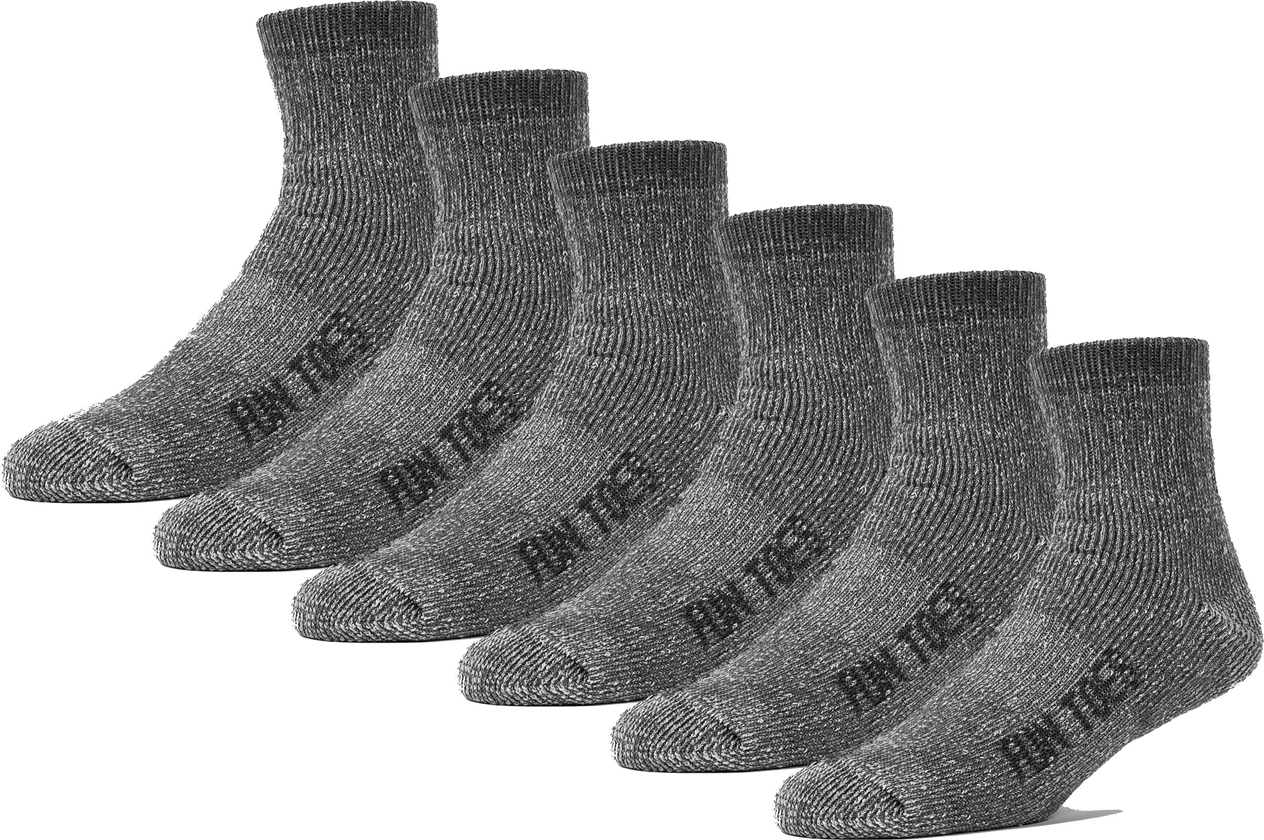 FUN TOES Men's 80% Wool Ankle Socks 6 Pack Strong Arch Support Winter Cushioned Bottom Ideal for Hiking (Gray, Men's 10-13)