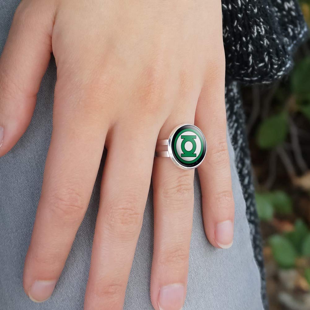 GRAPHICS & MORE Green Lantern Logo Silver Plated Adjustable Novelty Ring