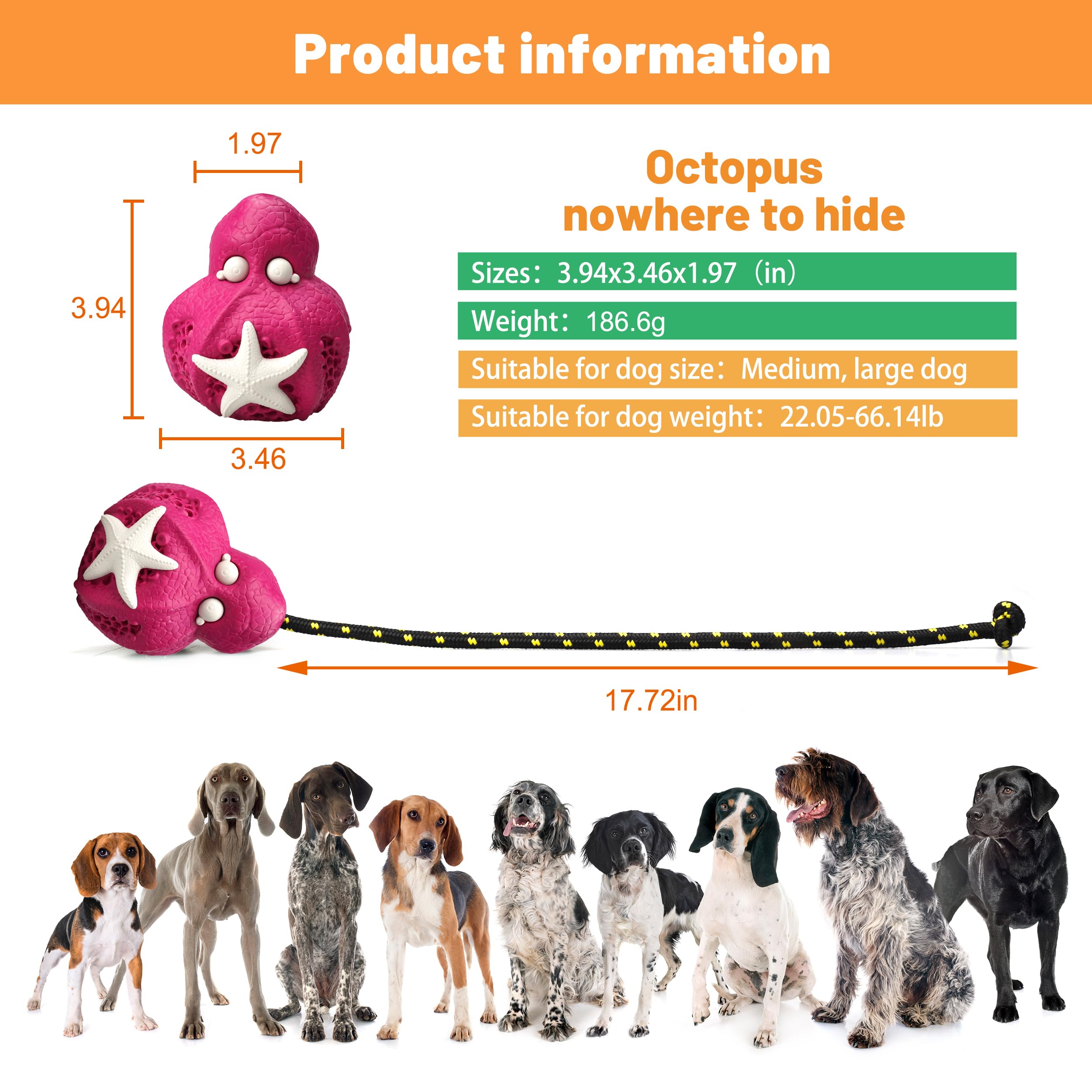 ROYAL PETS USA Indestructible, Durable & Tough Octopus Dog Chew Toy for Aggressive Chewers. Slow Treat Dispensing Interactive Toys for Small, Medium & Large Breed with 100% Natural Rubber & Flavor.