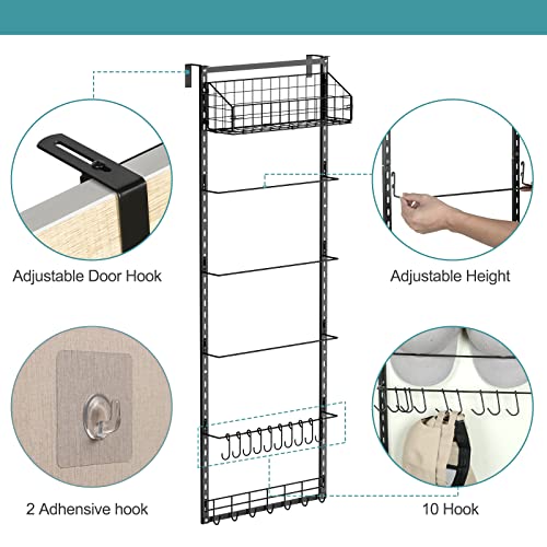 Yociyoga Metal Hat Racks for Baseball Caps, Over the Door Hat Organizer Hat Holder with Door Hooks & 17 Hat Hooks, Adjustable Tier Height Hat Hanger Hat Storage with Storage Basket, Black