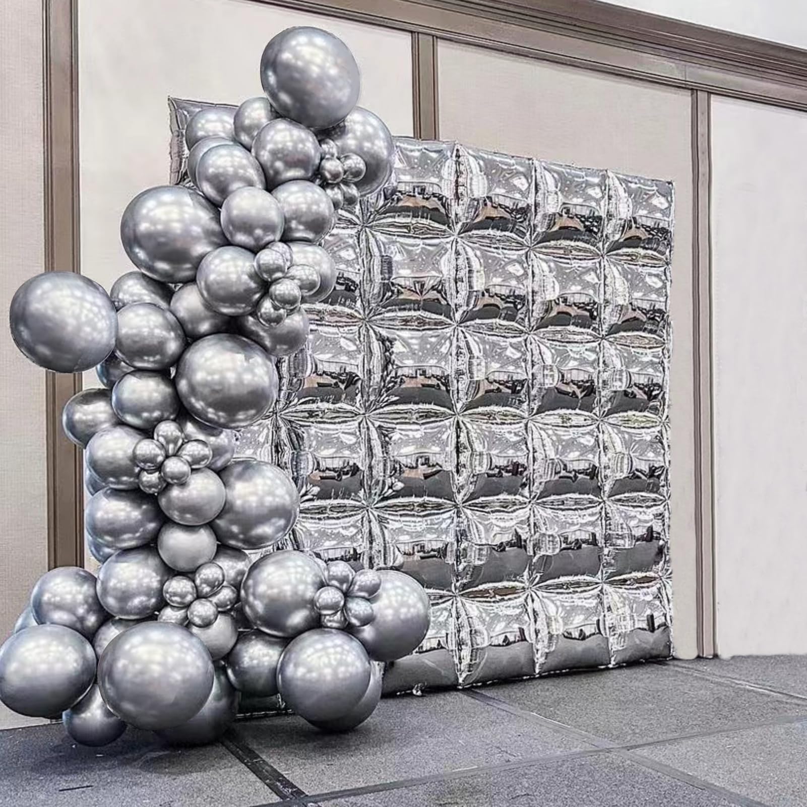 Orgnafey Chrome Silver Flat Square Foil Balloon Wall Tunnel Arch Metallic Silver Balloon Garland Kit Background Double sided Mylar gold For Graduation Anniversary Birthday Engagement Party Decorations