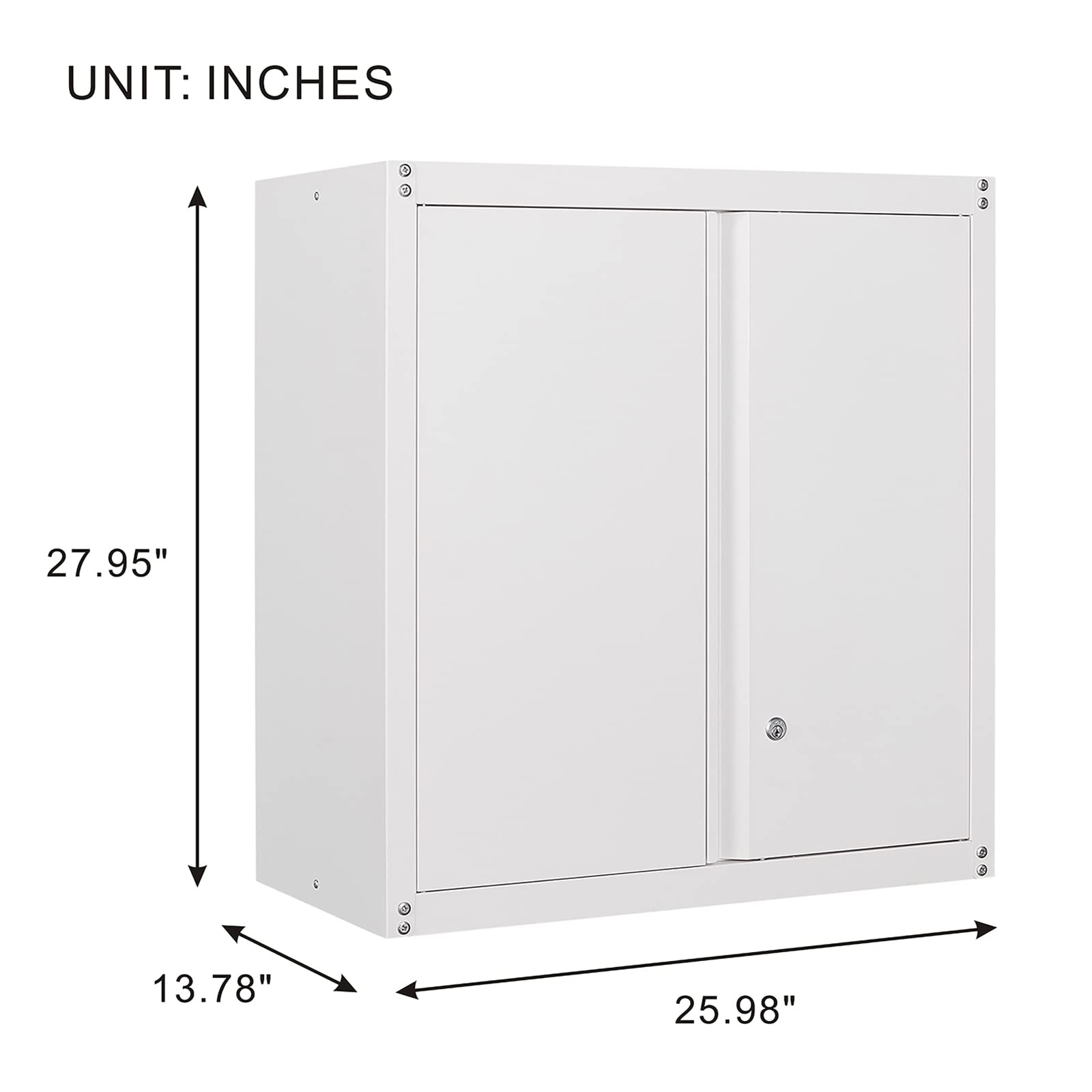 GREATMEET Metal Garage Wall Cabinet, Wall Mount Storage Cabinets with Locking Doors and Shelf, 28" Small Cabinets for Garage, Laundry Room, Kitchen, Pantry, Black Color