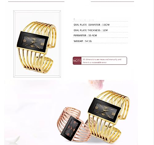 SENRUD Fashion Cuff Bracelet Watches for Women Luxury Rectangular Dial Analog Quartz Wrist Watch Gifts for Ladies (Gold Black)