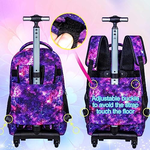 UFNDC 3PCS Rolling Backpack for Women, Adults Unicorn Backpacks with Wheels for Girls,Travel Roller Wheeled Bookbag