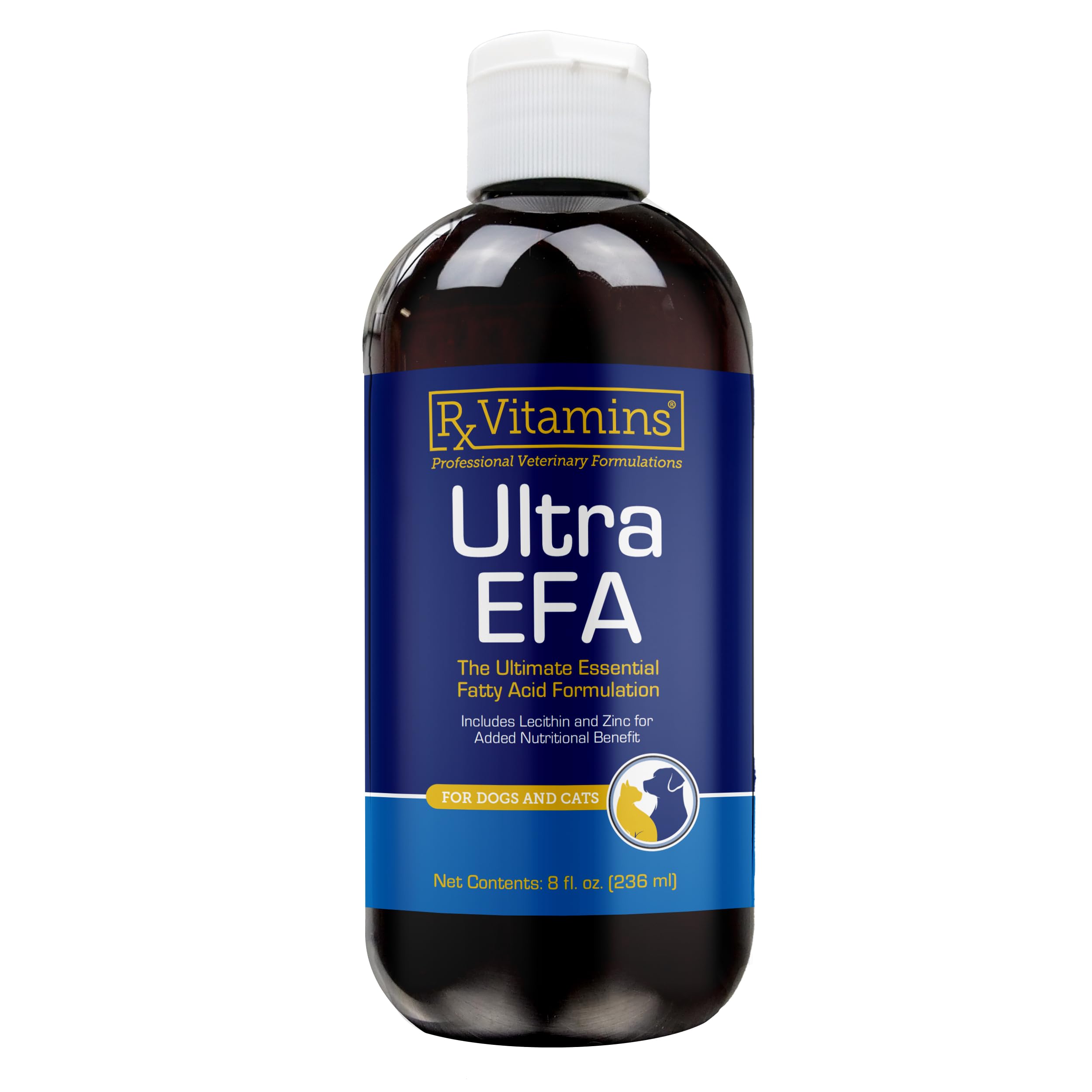 Rx Vitamins Ultra EFA Omega 3 Fish Oil for Dogs & Cats - Promotes Heart, Brain, and Joint Health with Vitamin E, Biotin, and Zinc - Liquid Fish Oil for Itch Relief, Dog Shedding, Coat Health - 8 oz