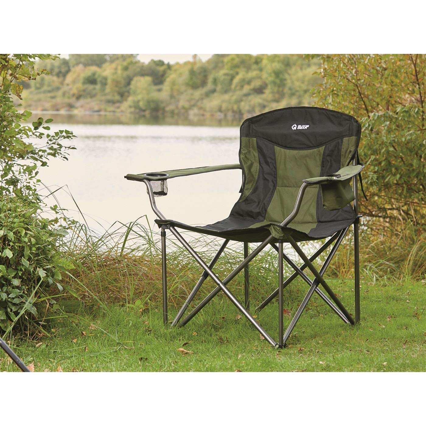Guide Gear Oversized XXL Camping Chair for Adults, Outdoor Folding Camp Seat, 600-lb Capacity, Hunter Green/Black