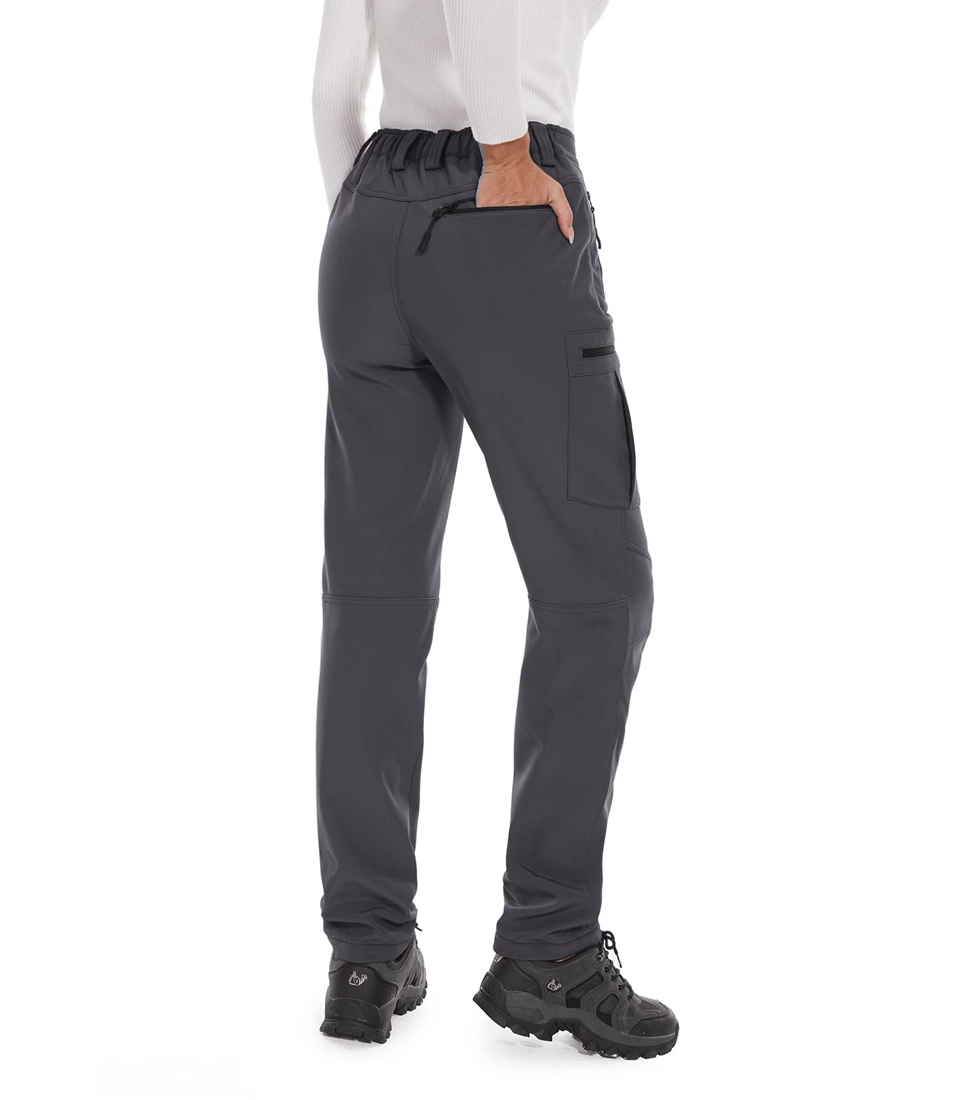Gouxry Women's Snow Ski Pants Hiking Fleece Lined Insulated Waterproof Windproof Outdoor Cargo Snowbard Pants (Black, XL)
